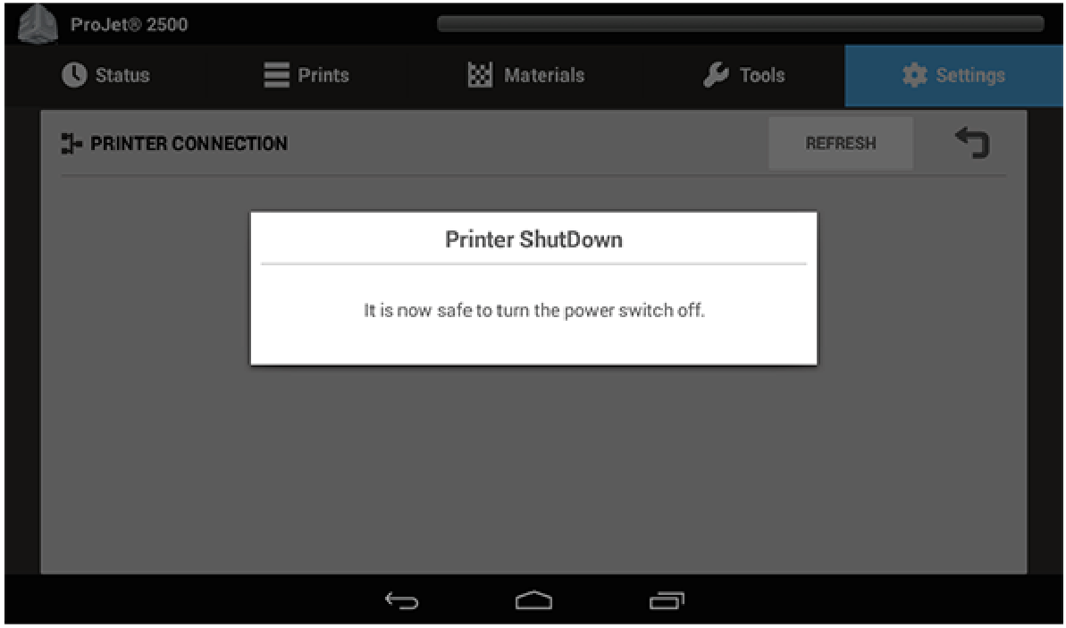 ProJet MJP 2500W/Plus/IC Quick Start Shutting Down Printer